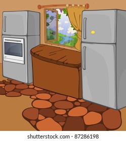 Cozy Cartoon Kitchen Opened Window Stock Illustration 87286198 ...