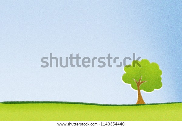 Crayon Drawing Single Trees Blue Sky Stock Illustration 1140354440
