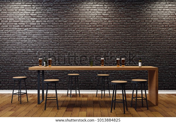 Creative Black Brick Pub Bar Interior Stock Illustration 1013884825 ...