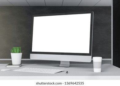 Creative Designer Desktop Empty Computer Screen Stock Illustration ...