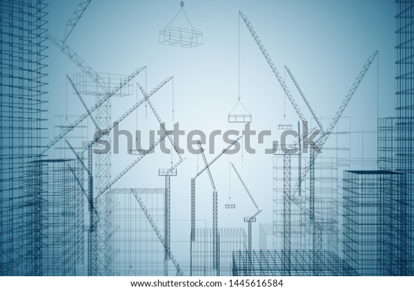 Creative Digital Construction Drawing Backdrop Buildings Stock ...
