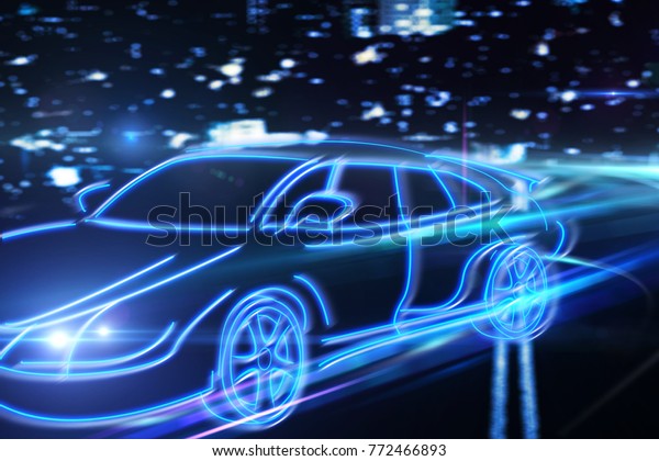 Creative Drawing Blue Digital Car On Stock Illustration 772466893 ...