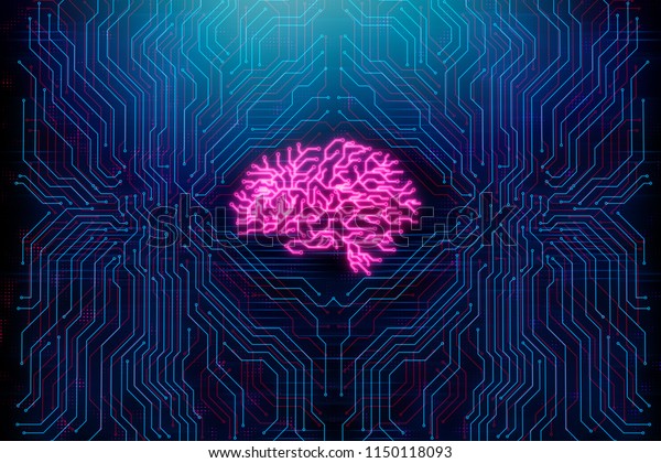 Creative Glowing Circuit Brain Backdrop Artificial Stock Illustration ...
