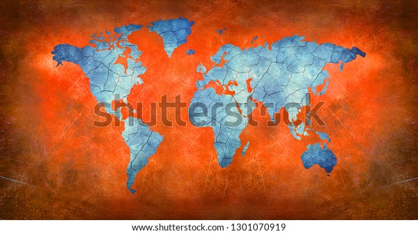 Creative World Map Orange Blue Art Stock Illustration 1301070919 ...