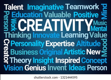 Creativity Word Cloud On Blue Background Stock Illustration 1321444595 ...