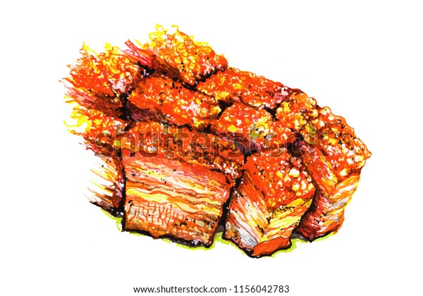 Crispy Pork Slice Hand Drawing Ink Stock Illustration 1156042783 ...