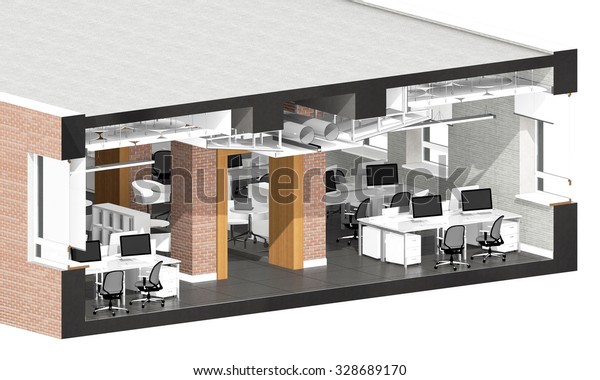 Cross Section Office Space Architectural Visualization 스톡 일러스트 ...