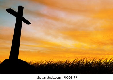 Cross Silhouette Sunset Background Stock Illustration 90084499 ...