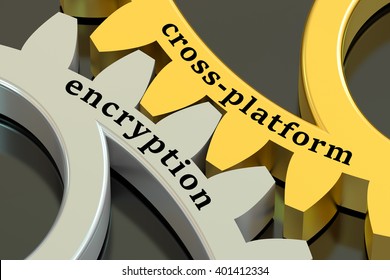 Crossplatform Encryption Concept On Gearwheels 3d Stock Illustration ...