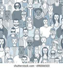 Crowd People Seamless Pattern Hand Drawn Stock Illustration 698306503 ...