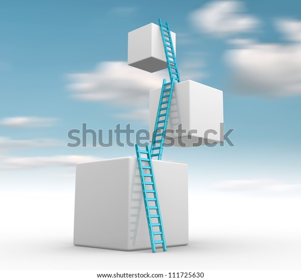 Cubes Ladders Progress Concept 3d Render: ilustrações stock 111725630 ...