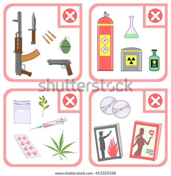 Customs Prohibition Icon Set Objects Prohibited Stock Illustration ...