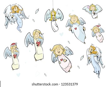 Cute Angels Bitmap Set Stock Illustration 123531379 | Shutterstock