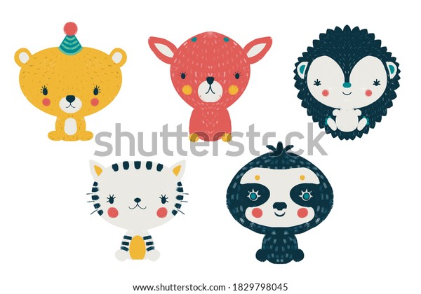 Cute Animals Large Set Simple Colorful Stock Illustration 1829798045 ...