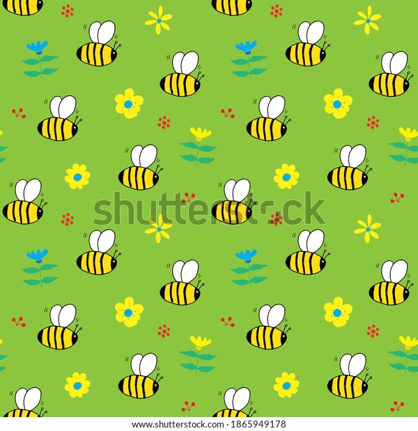 Cute Bee Seamless Pattern Cartoon Hand Stock Illustration 1865949178 ...