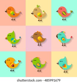Cute Vector Birds Set Flat Style: vector de stock (libre de regalías ...