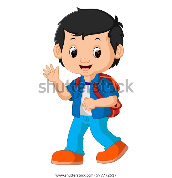 Cute Boy Backpack Cartoon Stock Illustration 599772617