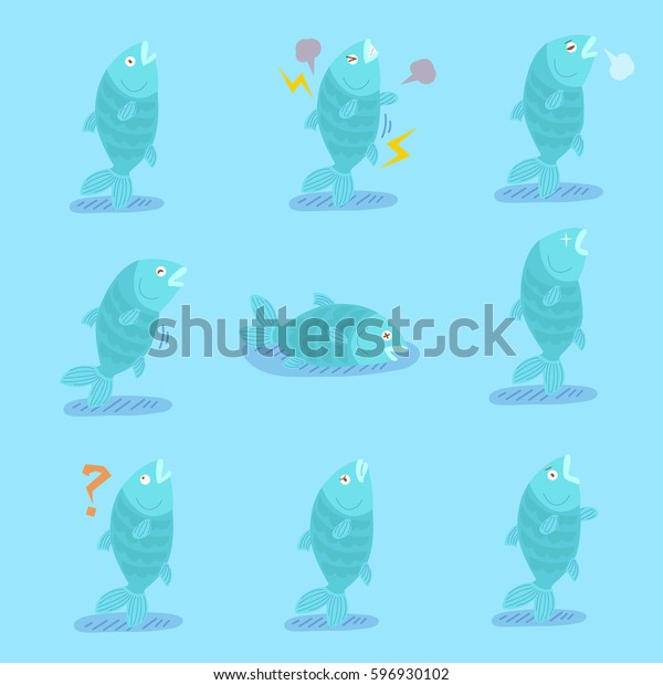 Cute Cartoon Fish Do Different Emotions Stock Illustration 596930102 ...
