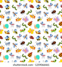 Cute Cartoon Insects Seamless Pattern Kids 스톡 일러스트 1259066461 ...