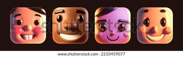 Cute Cartoon Smiling Faces Rounded Square Stock Illustration 2210459077 ...