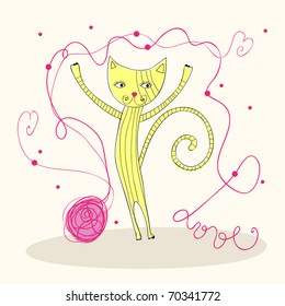 Cute Cat Playing Ball String Stock Illustration 70341772 | Shutterstock