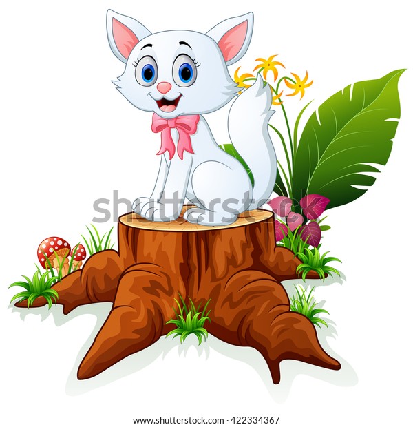 Cute Cat Sit On Tree Stump Stock Illustration 422334367 | Shutterstock