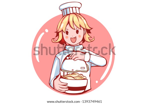 Cute Character About Chef Making Cake Stock Illustration 1393749461 ...