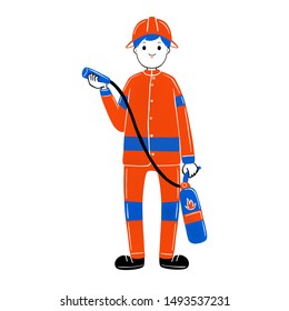 Cute Character Fireman Profession Flat Cartoon Stock Illustration ...