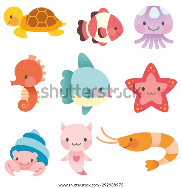 Cute Characters Ocean 9 Types Cute 스톡 일러스트 292988975 | Shutterstock
