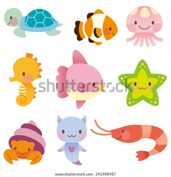 Cute Characters Ocean 9 Types Cute: стоковая иллюстрация, 292988987 ...