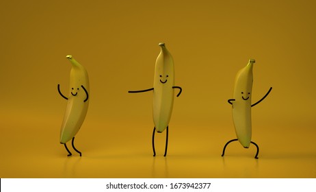 Cute Dancing Bananas 3d Render Illustration Stock Illustration ...