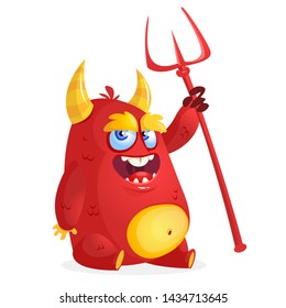 Cute Devil Monster Holding Trident Halloween Stock Illustration ...
