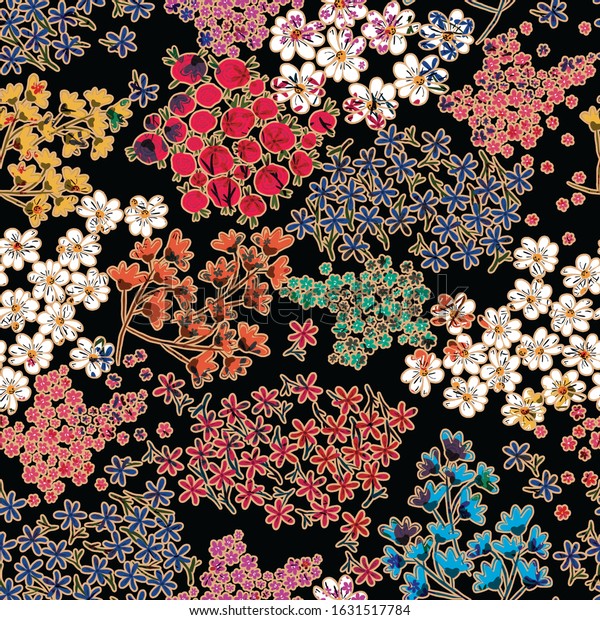 Cute ditsy pattern. Seamless print with colorful wildflowers. Template ...