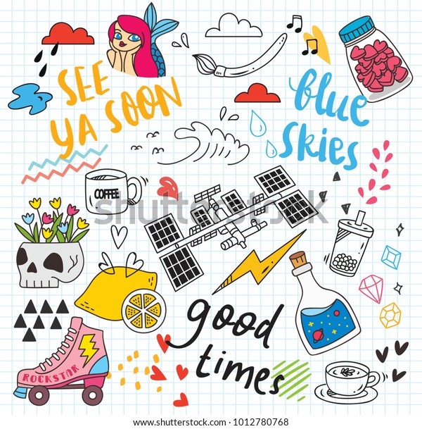 Cute Doodle Collage Background Stock Illustration 1012780768 | Shutterstock