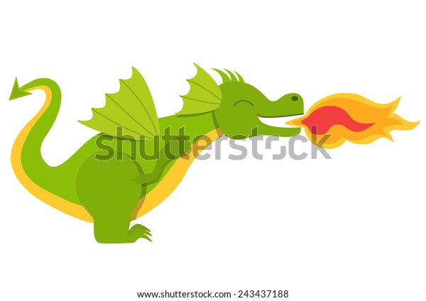 Cute Dragon Throwing Fire Isolated Stock Illustration 243437188
