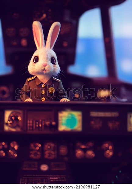 Cute Fluffy Rabbit Captains Cap Naval Stock Illustration 2196981127 ...