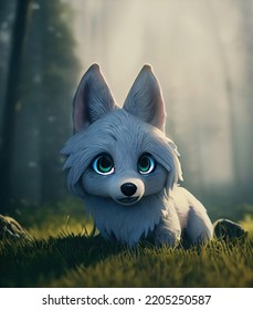 Cute Fluffy Small Wolf Forest 3d Stock Illustration 2205250587 ...