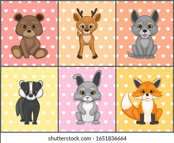 Cute Forest Animals Bear Deer Wolf Stock Illustration 1651836664 ...