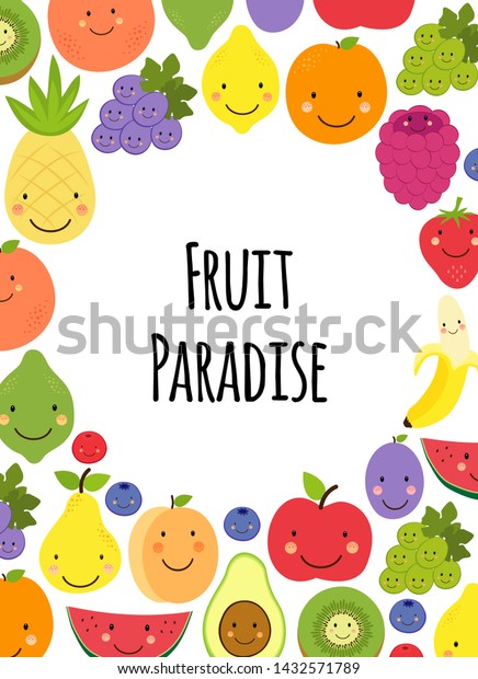 Cute Fruit Paradise Frame Background Various Stock Illustration ...