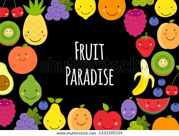 Cute Fruit Paradise Frame Background Various Stock Illustration ...
