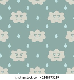 Cute Grumpy Rain Clouds Seamless Repeat Stock Illustration 2148973119 ...