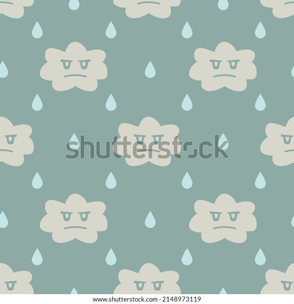 Cute Grumpy Rain Clouds Seamless Repeat Stock Illustration 2148973119 ...