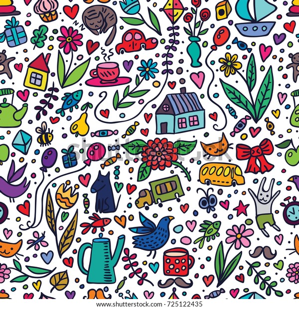 Hakuun Cute Kids Seamless Pattern Things Funny liittyvä kuvituskuva ...