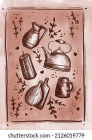 Cute Kitchen Stuff Cooking Tools Stock Illustration 2126019779 ...