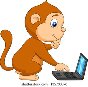 Cute Monkey Laptop Stock Illustration 135733370