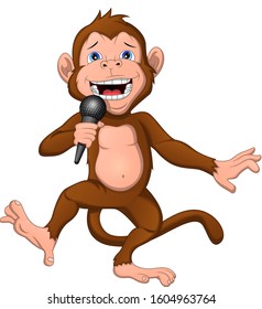 Cute Monkey Singing Microphone Stock Vector (Royalty Free) 1604959756 ...