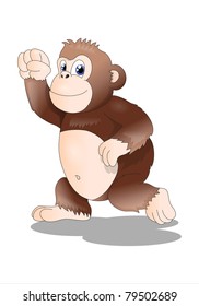 Cute Monkey Walking On Isolated White Stock Illustration 79502689 ...