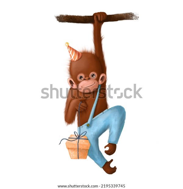 Cute Party Monkey Present Box Holiday Stock Illustration 2195339745 ...
