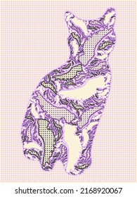 Cute Purple Mixed Pattern Cat Silhouette Stock Illustration 2168920067 ...