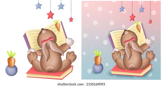 Cute Rabbit Reading Book While Sitting Stock Illustration 2150169093 ...
